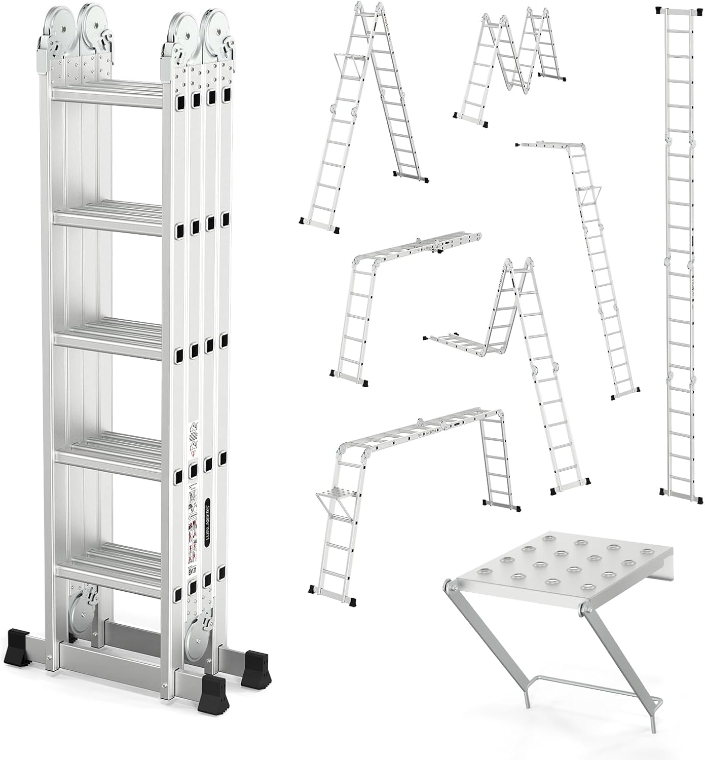 LUISLADDERS 18.5FT Folding Ladder Multi-Purpose Aluminium Extension 7 ...