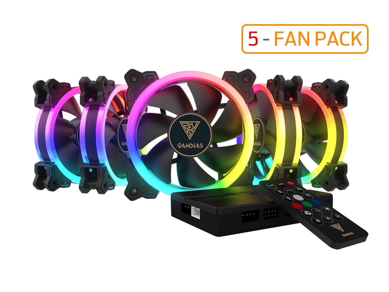 GAMDIAS RGB Case Fan 120mm Dual Light Loop Motherboard Sync with Remote ...