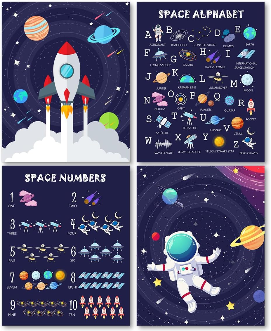 Amazon.com: laveliabel Space Alphabet and Numbers Learning Wall Art ...