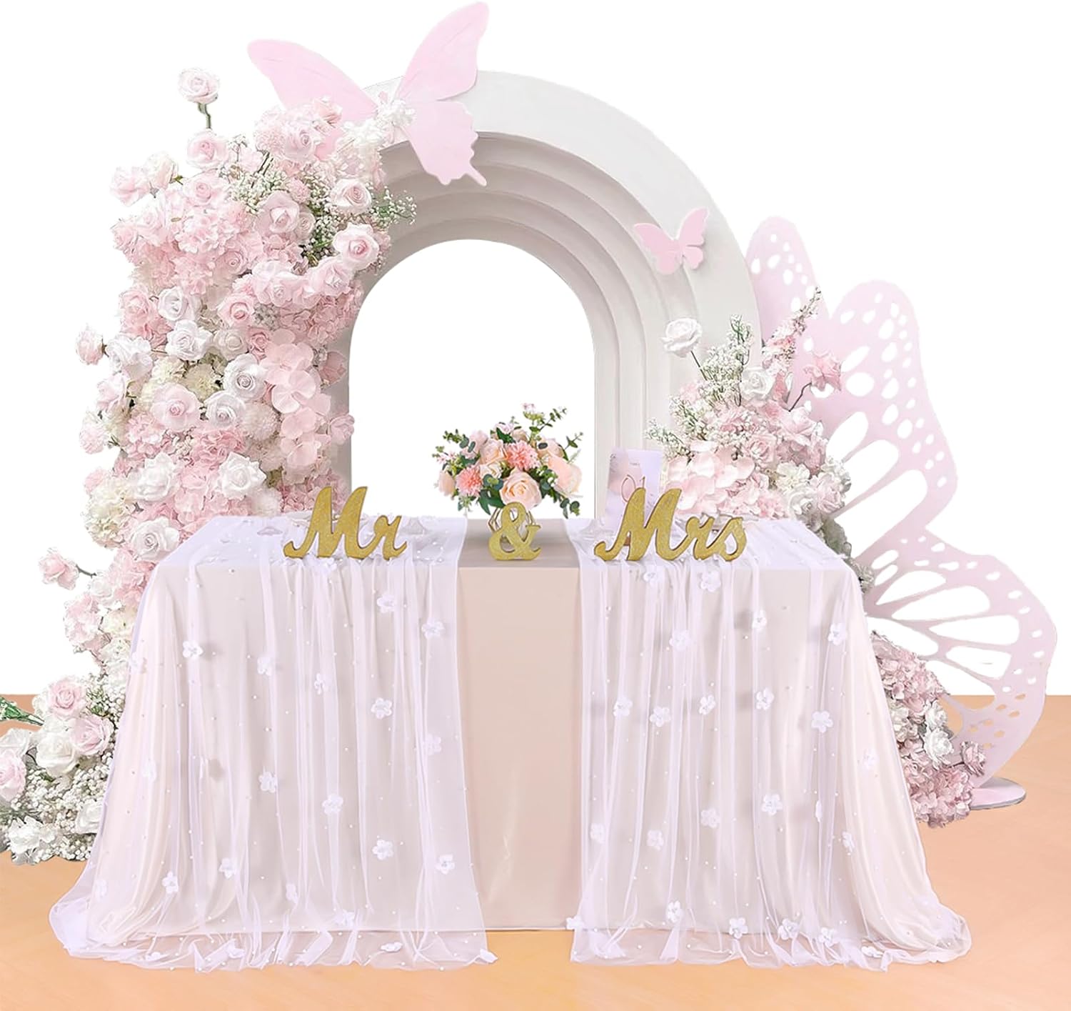 Amazon.com: YOUMEHOME White Flower Pearl Tulle Tablecloth: 2 Pieces ...