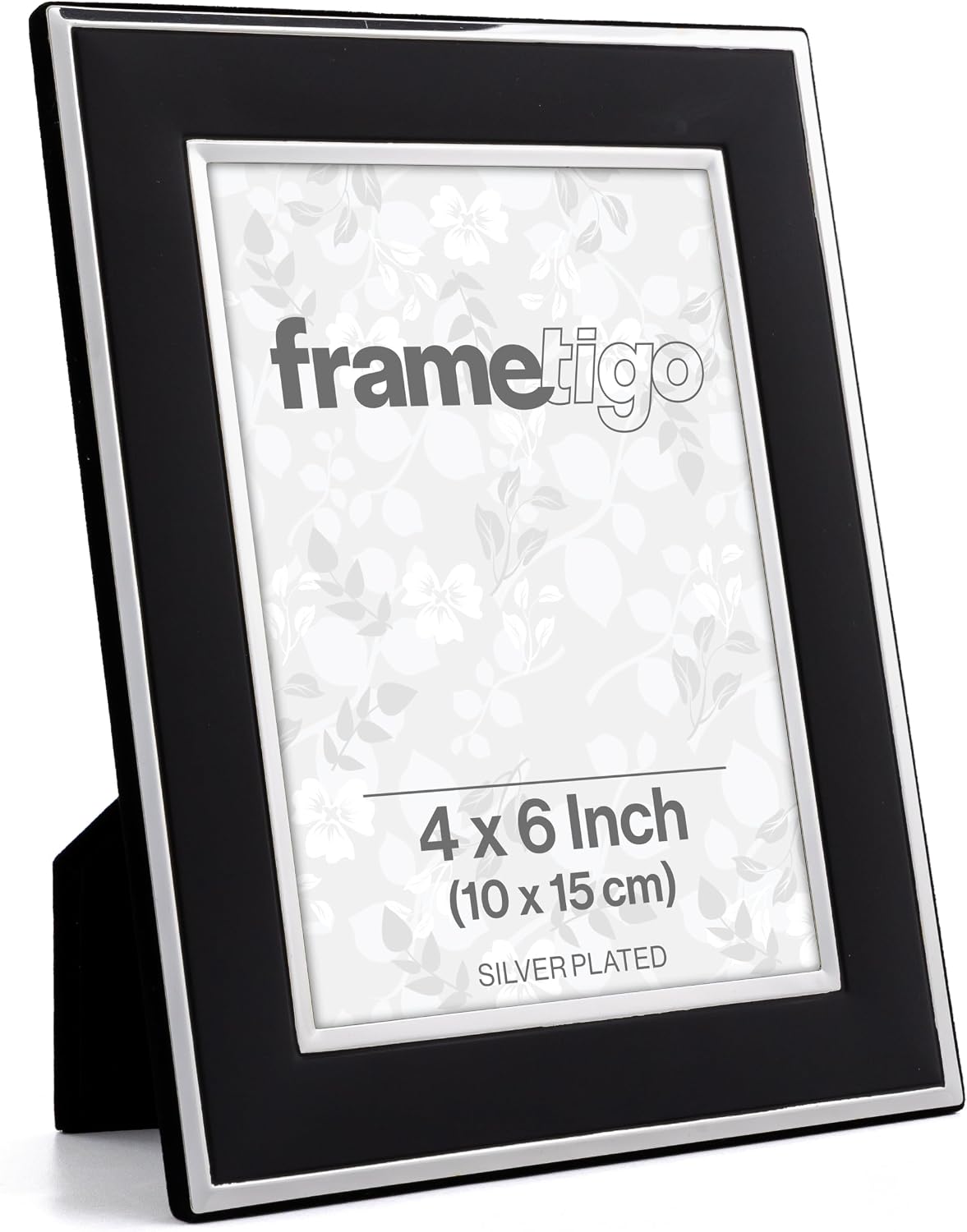 Frametigo - Silver Plated Black Photo Frame, 4"x6" (10x15cm) Photo Size ...