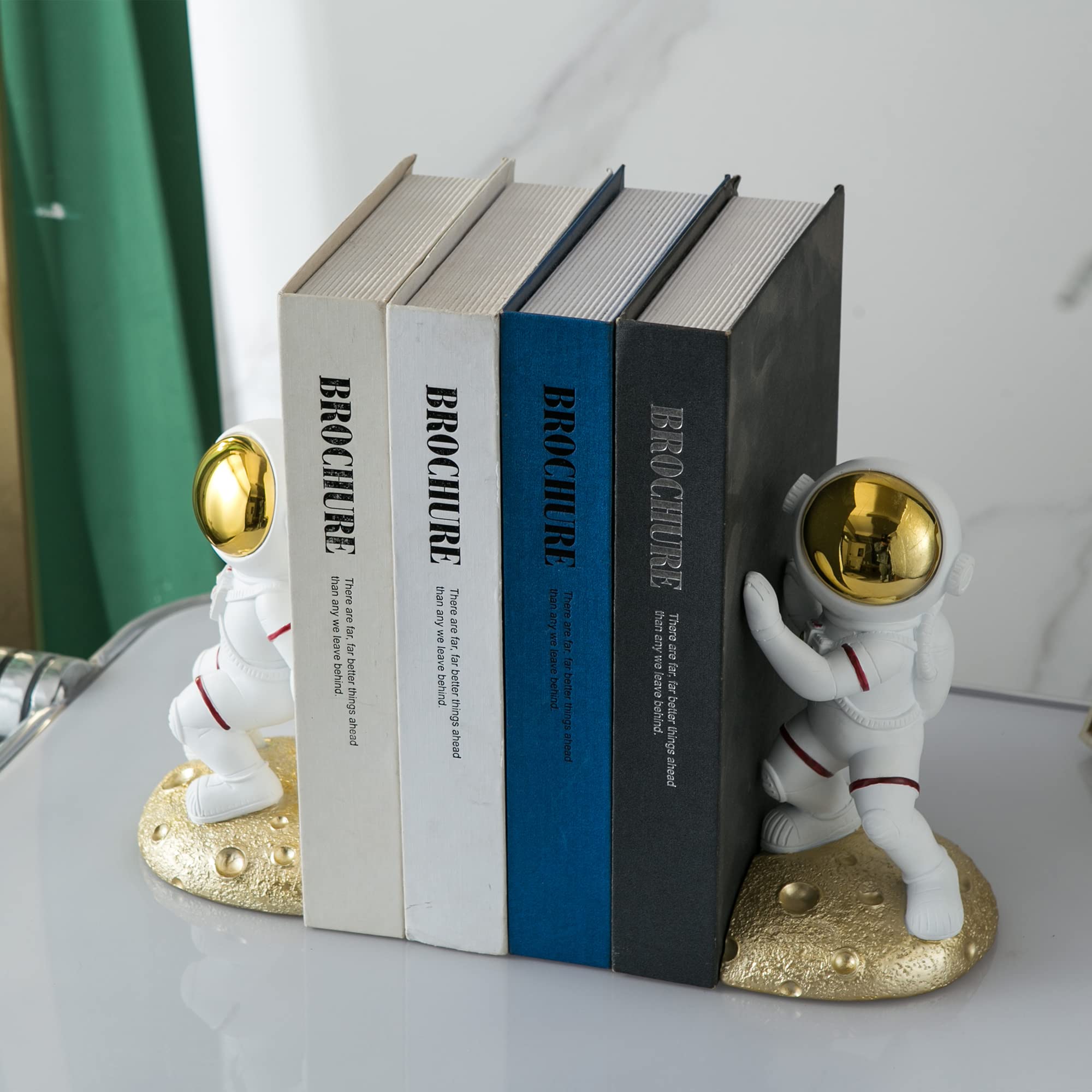 Banllis Space Theme Bookends for Shelves, Astronaut Moon Book Ends for ...