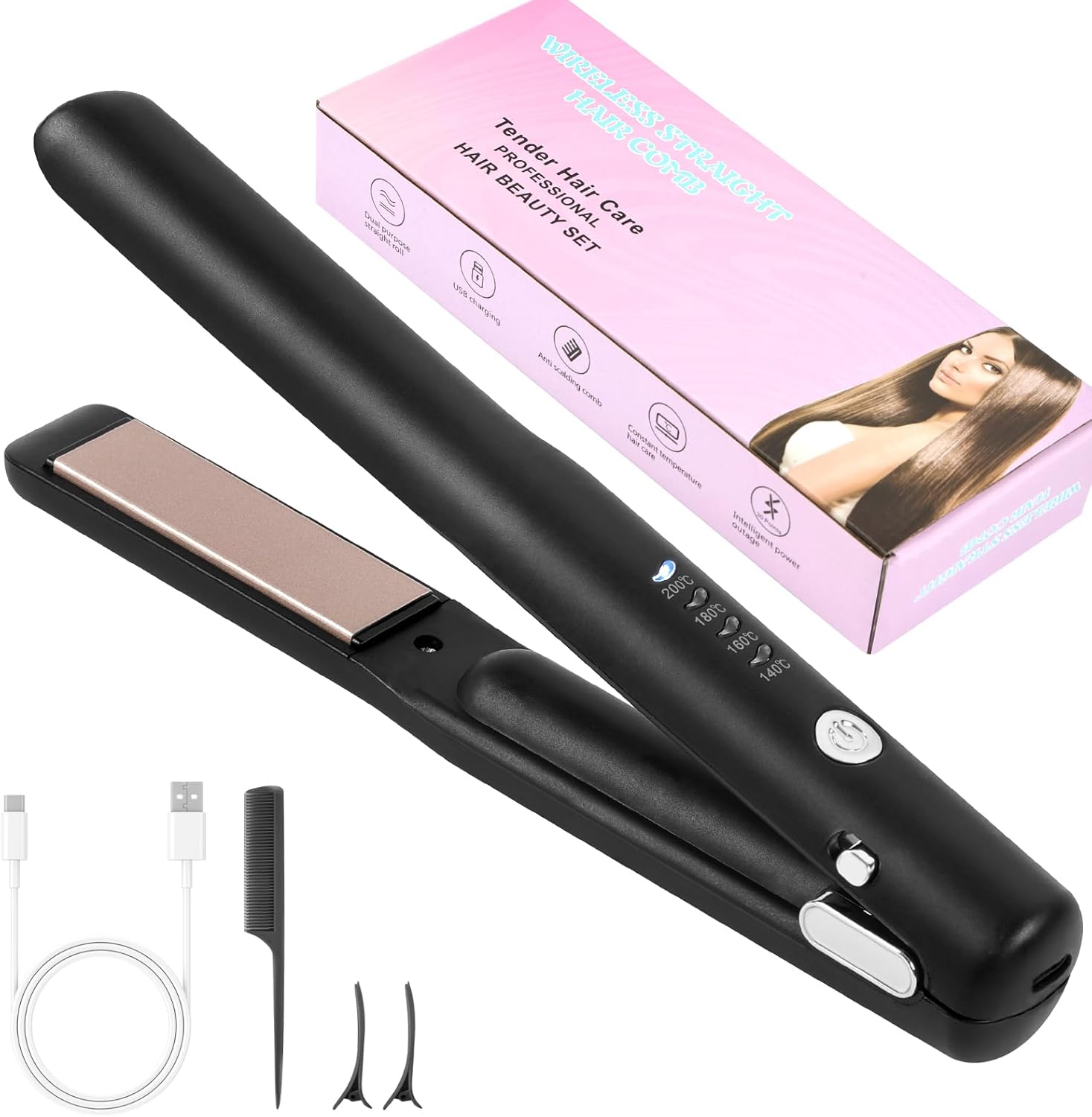 Alaoo Cordless Hair Straightener, 2 in 1 Cordless Women Hair ...