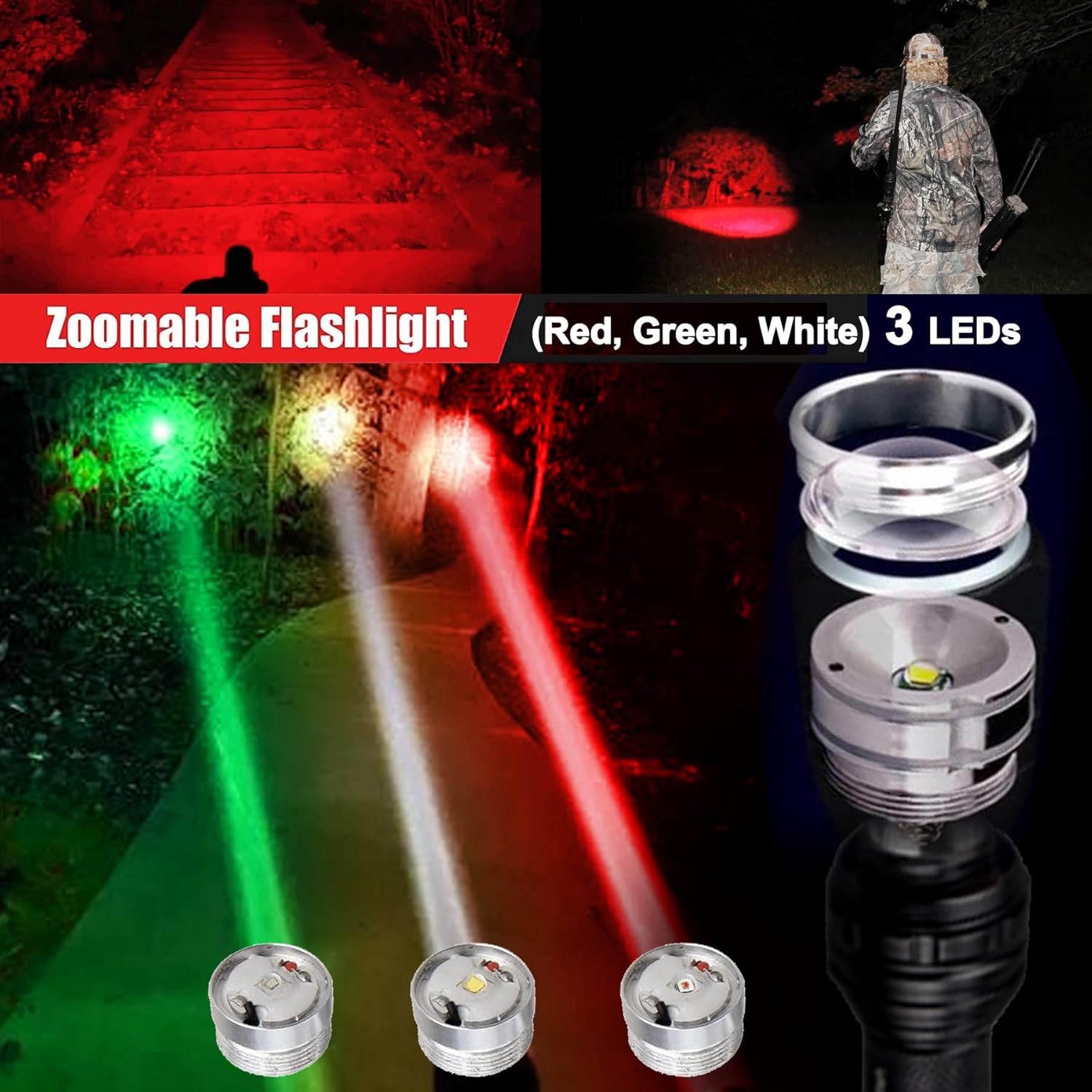 VASTFIRE Zoomable Predator Light with Interchangeable (Red, Green ...