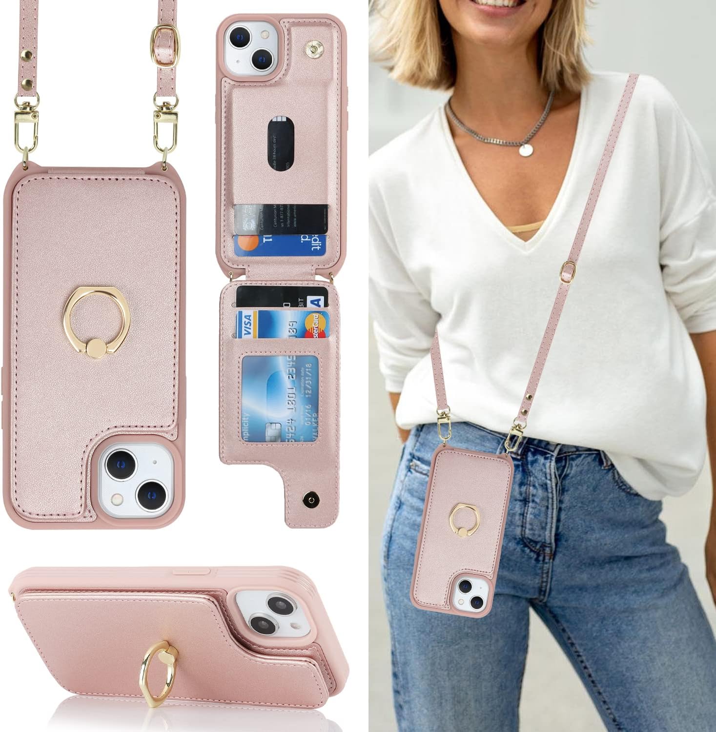Amazon.com: Lipvina for iPhone 15 Case with Card Holder and Strap for ...