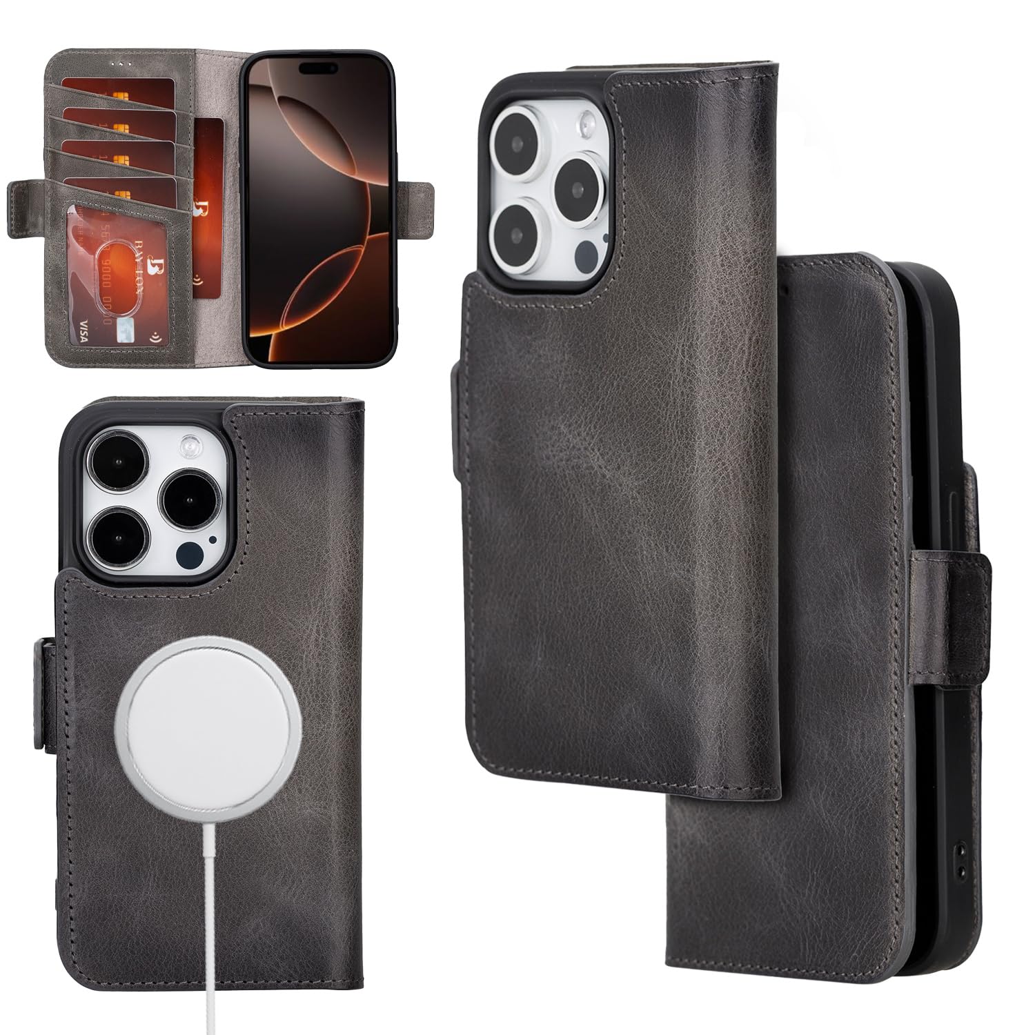 Amazon.com: Bayelon Leather Wallet Case for iPhone 16 Pro 6.3" - Flip ...