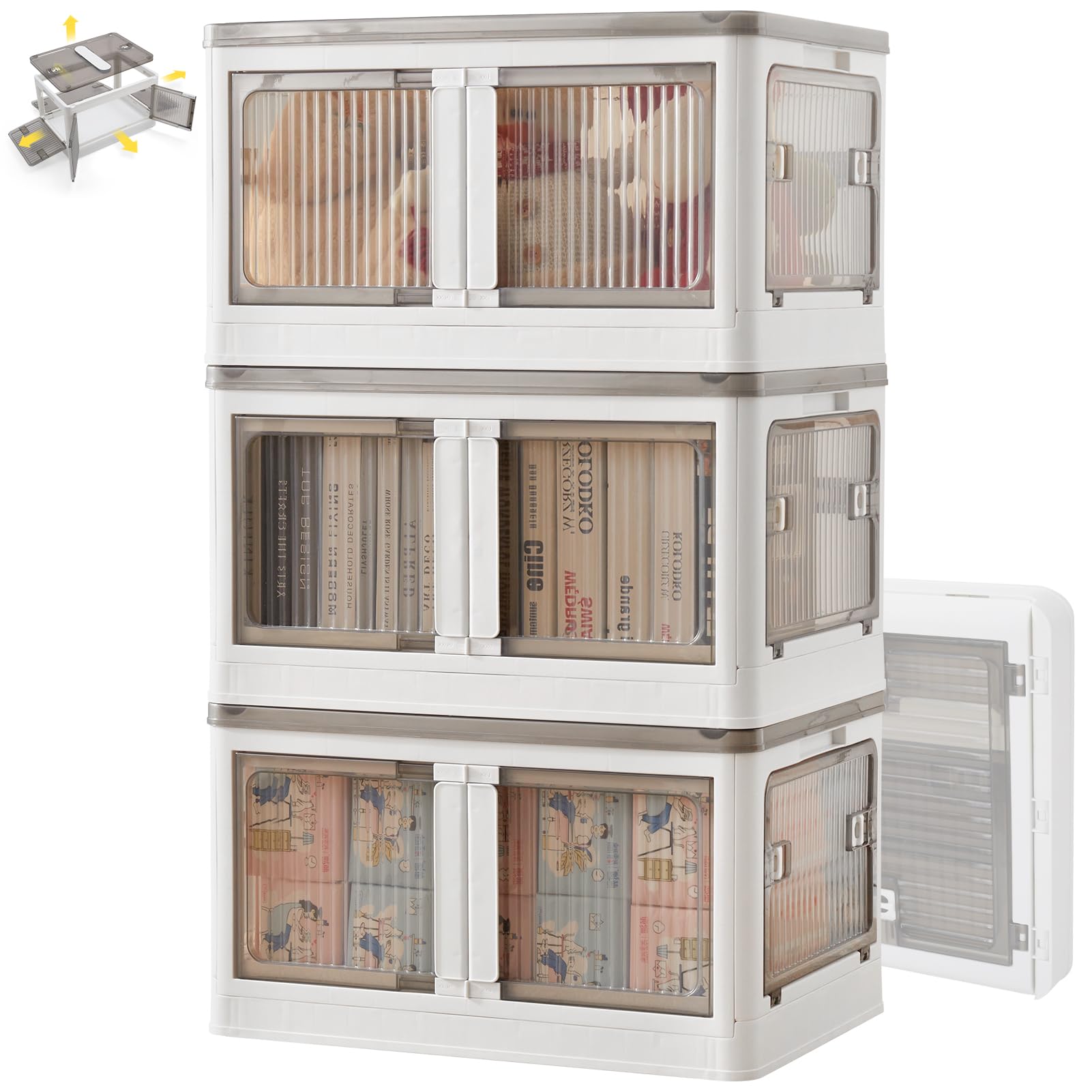 BTGGG 3 Pack Storage Boxes with Lids 55L*3 Foldable Storage Box ...