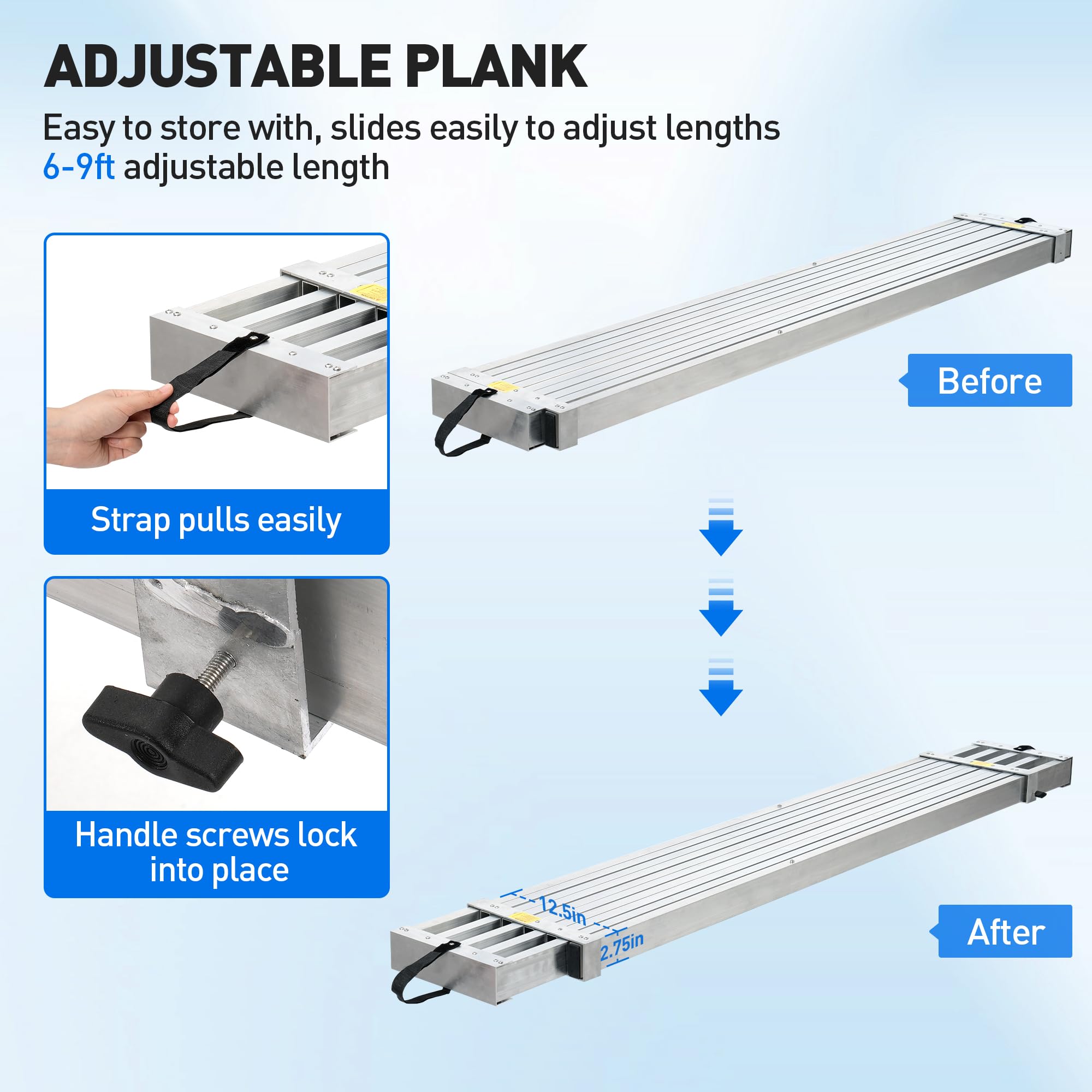 Snapklik.com : Rengue Aluminum Work Plank, 6-9ft Telescoping Plank ...