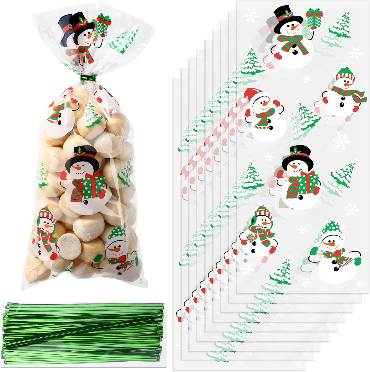 Amazon.com: Funrous 100 Pcs Christmas Cellophane Treat Bags Snowman ...