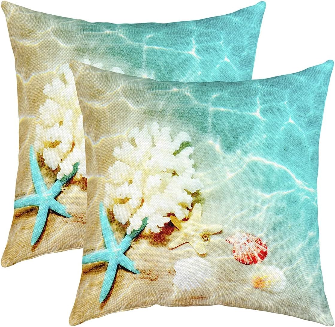 Amazon.com: Ocean Beach Throw Pillow Covers for Sofa Bed Couch, Blue ...