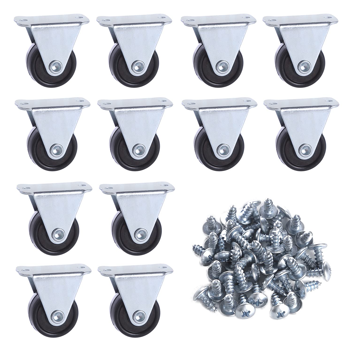 Buy KKC 12 Pcs 1Inch Rigid Caster Wheels Fixed Wheels Non-Swivel Rubber ...