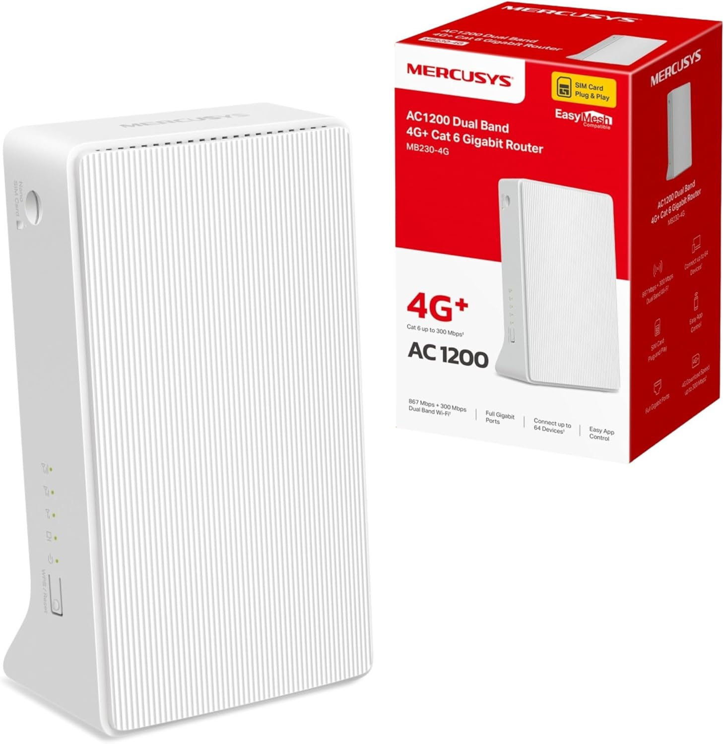 Mercusys 4G+ Cat6 AC1200 Wireless Dual Band Gigabit Router, Connection ...