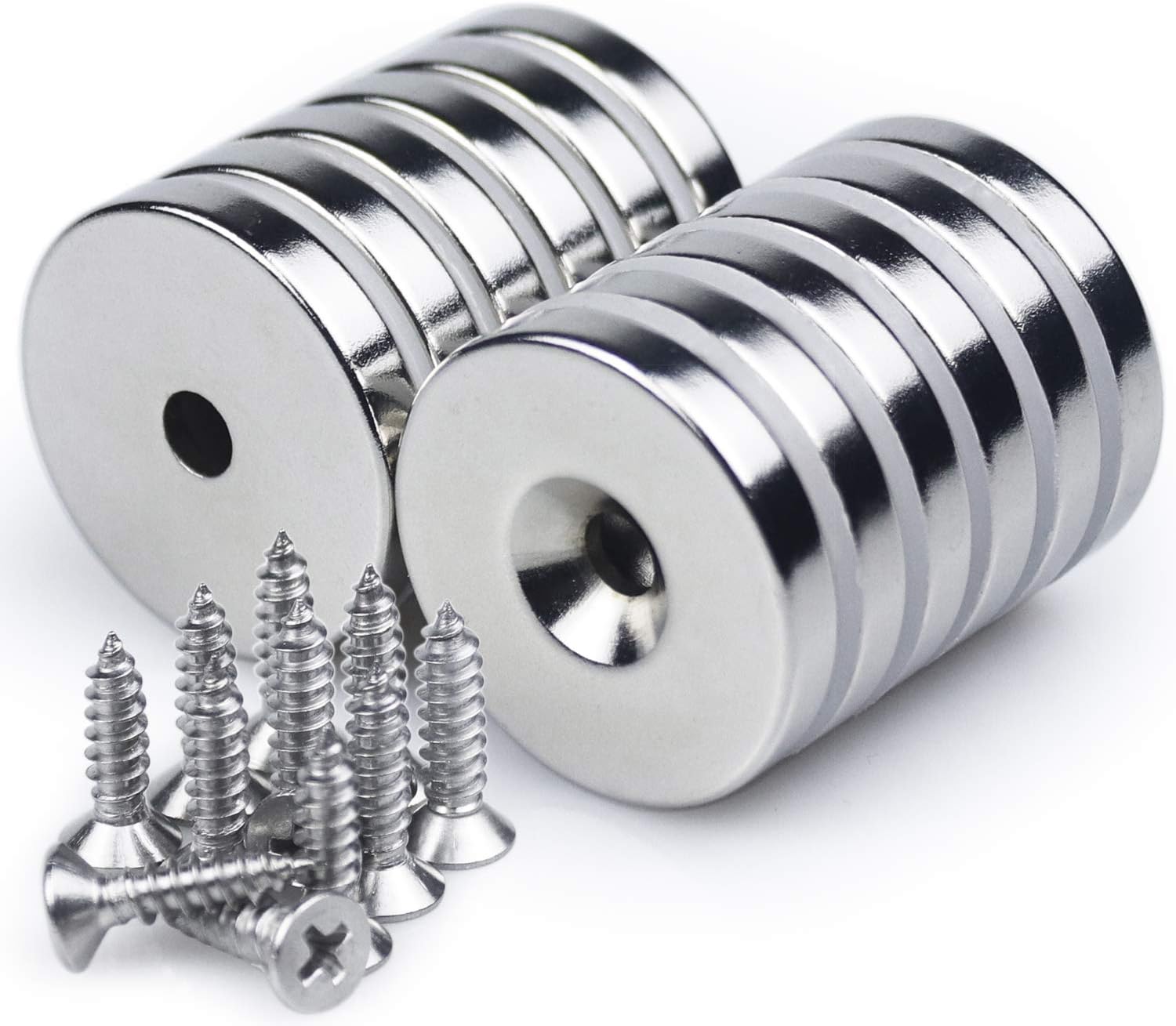 MIN CI 10 Pack Neodymium Disc Countersunk Hole Magnets Heavy Duty Magnet Screw Super Strong Rare ...