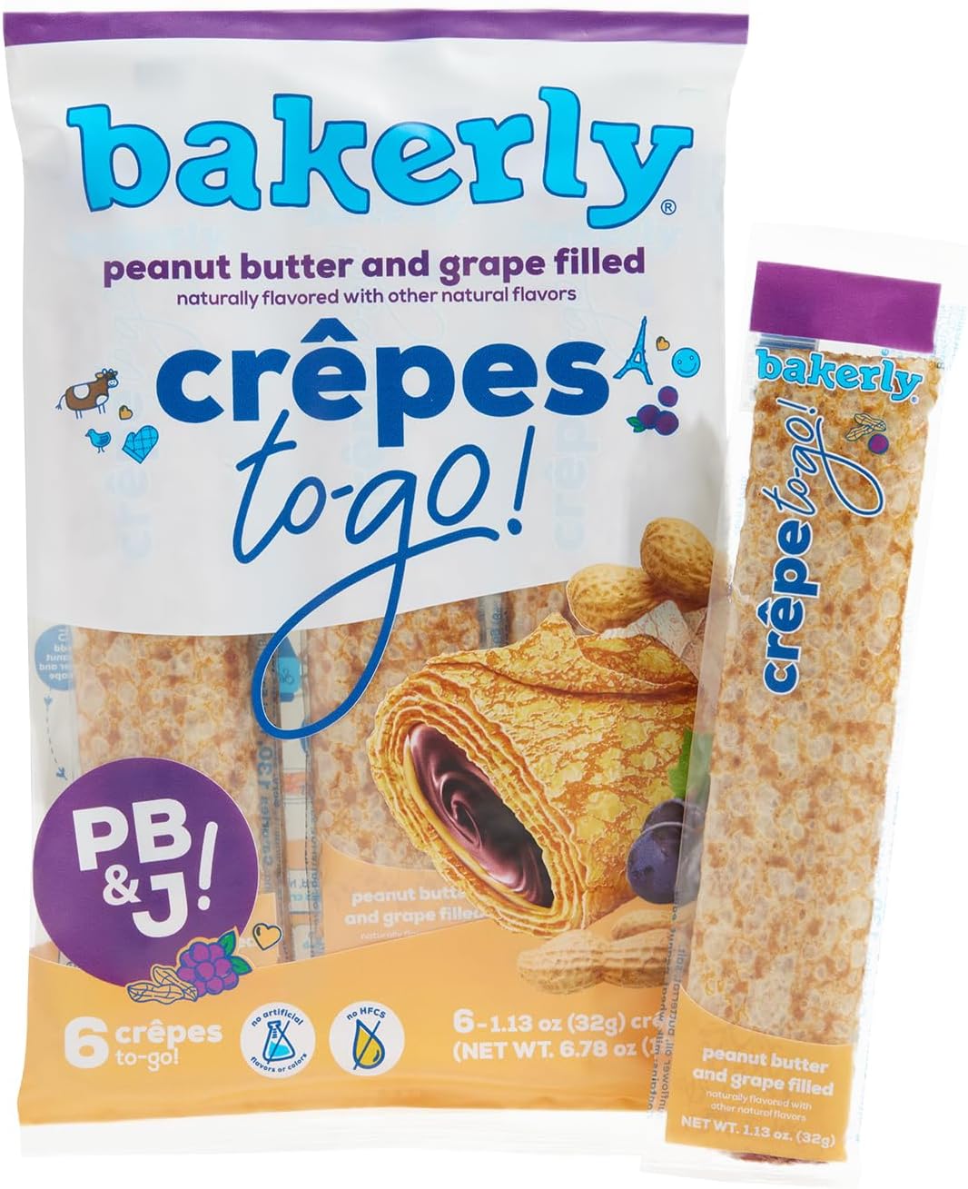 Amazon.com: bakerly Peanut Butter and Grape Filled Crepes to go! Non ...