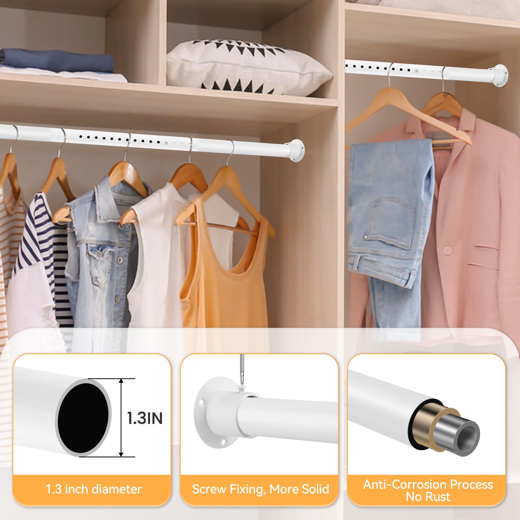 Snapklik.com : Closet Rods For Hanging Clothes, 1.3 Inch Diameter Heavy ...
