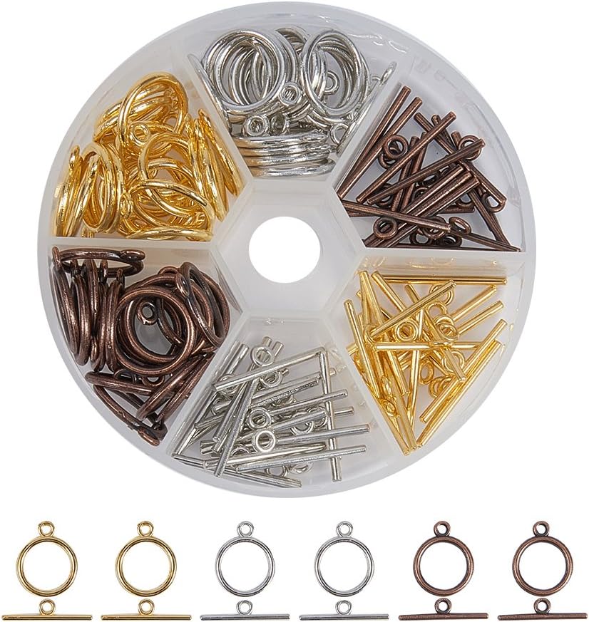 Amazon.com: PH PandaHall 60 Sets 3 Color Toggle Clasps Alloy T-Bar ...