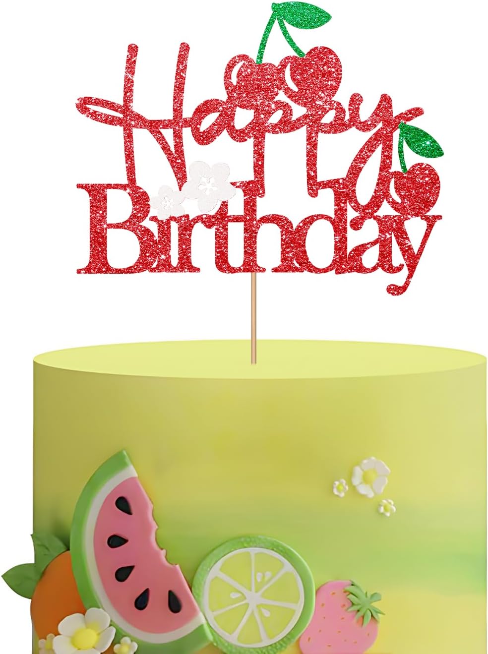 Amazon.com: Cherry Happy Birthday Cake Topper, Cheer to Sweet Fruit ...