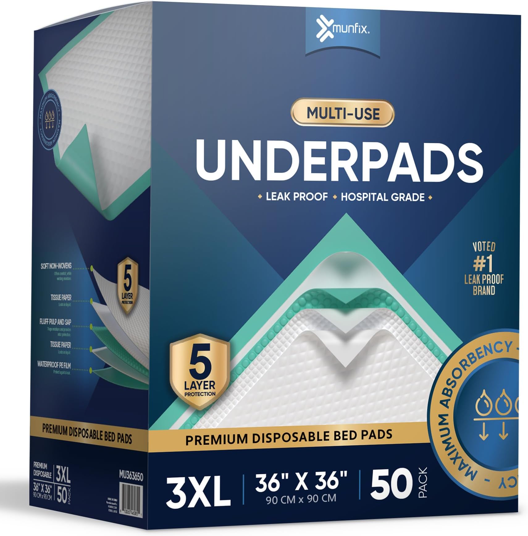 Amazon.com: 50 Pack Disposable Bed Pads 36 X 36 Inches, Super Absorbent ...