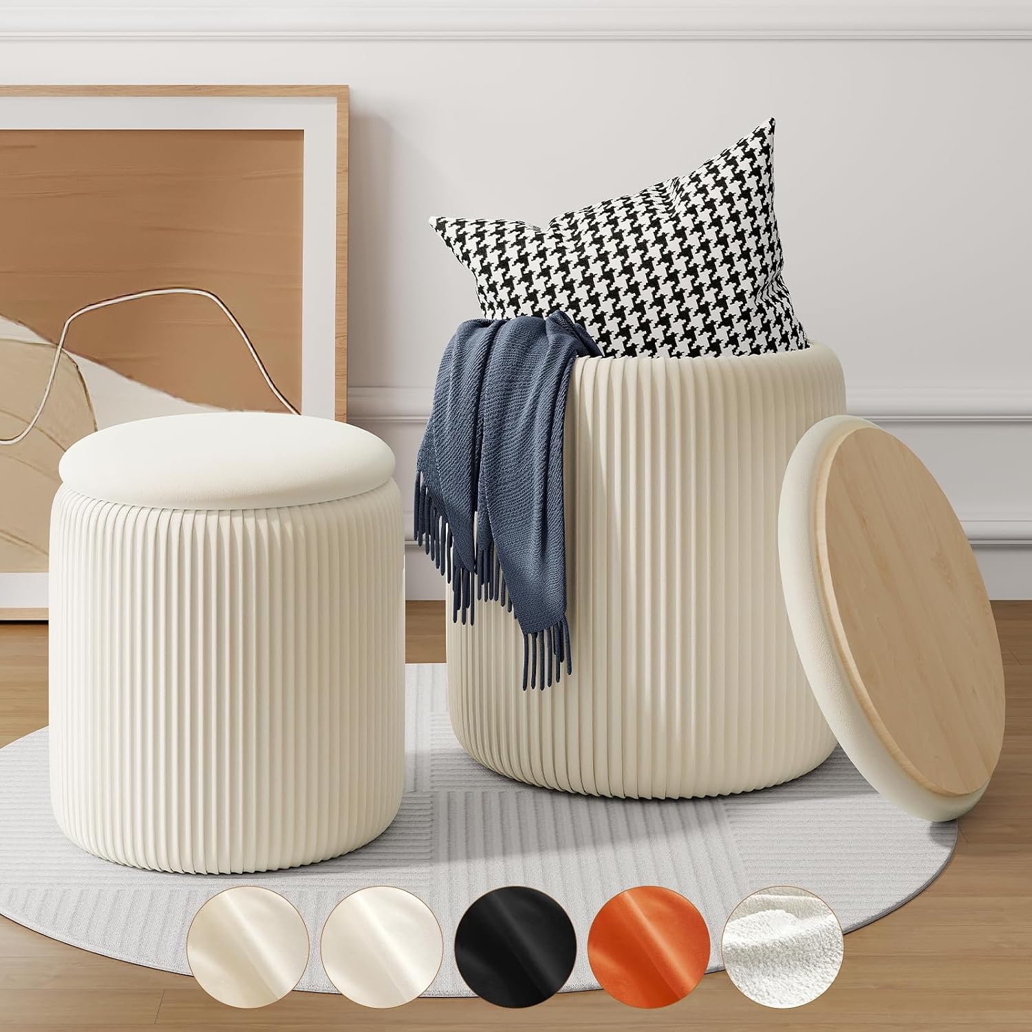 Amazon.com: Round Ottoman with Storage Set of 2, White Vanity Stool ...