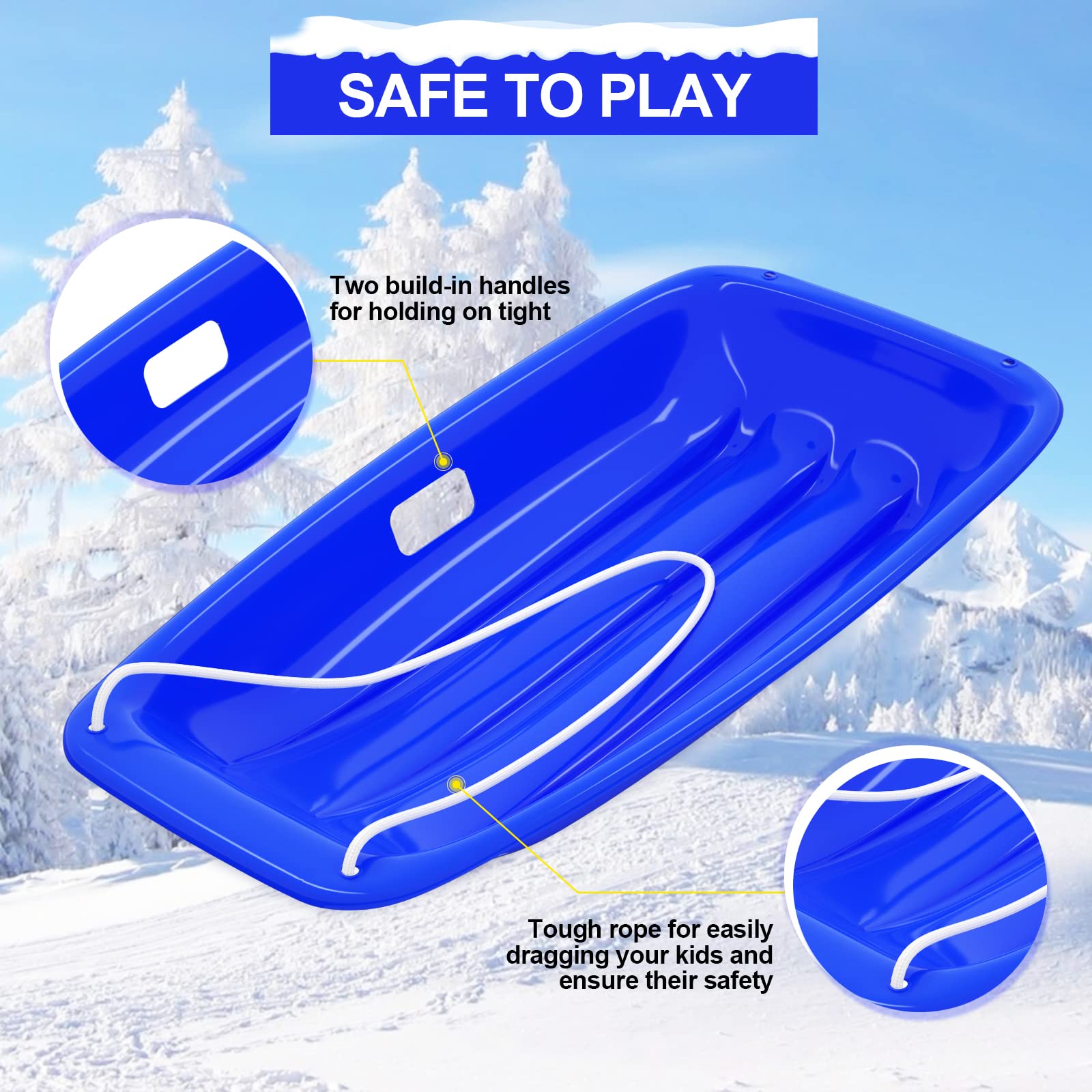 AGPTEK 35/31/26.5/25 Inch Durable Downhill Sprinter Toboggan Snow Sled ...