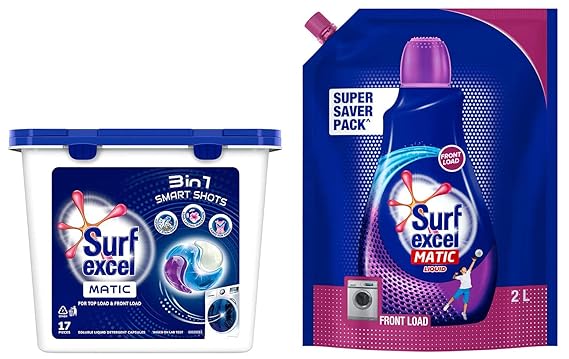 Surf Excel 3 in 1 Smart Shots Unit Dose Liquid Detergent For Both Front ...