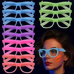 12 Pack Glow in The Dark Neon Glasses – UV Blacklight Reactive Square ...
