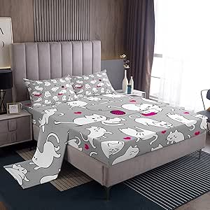 Amazon.com: Erosebridal Cute Cat Sheet Set for Girls,Cartoon Cat Bed ...