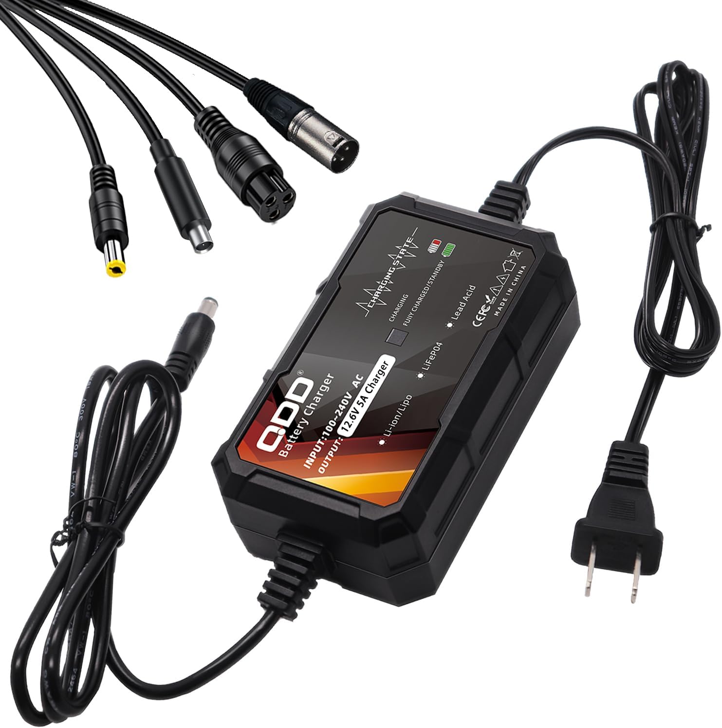 Amazon.com: QDD 12.6V 5A Charger AC/DC 12.6V/5A Lithium Battery Charger for 3S 12V Rechargeable ...
