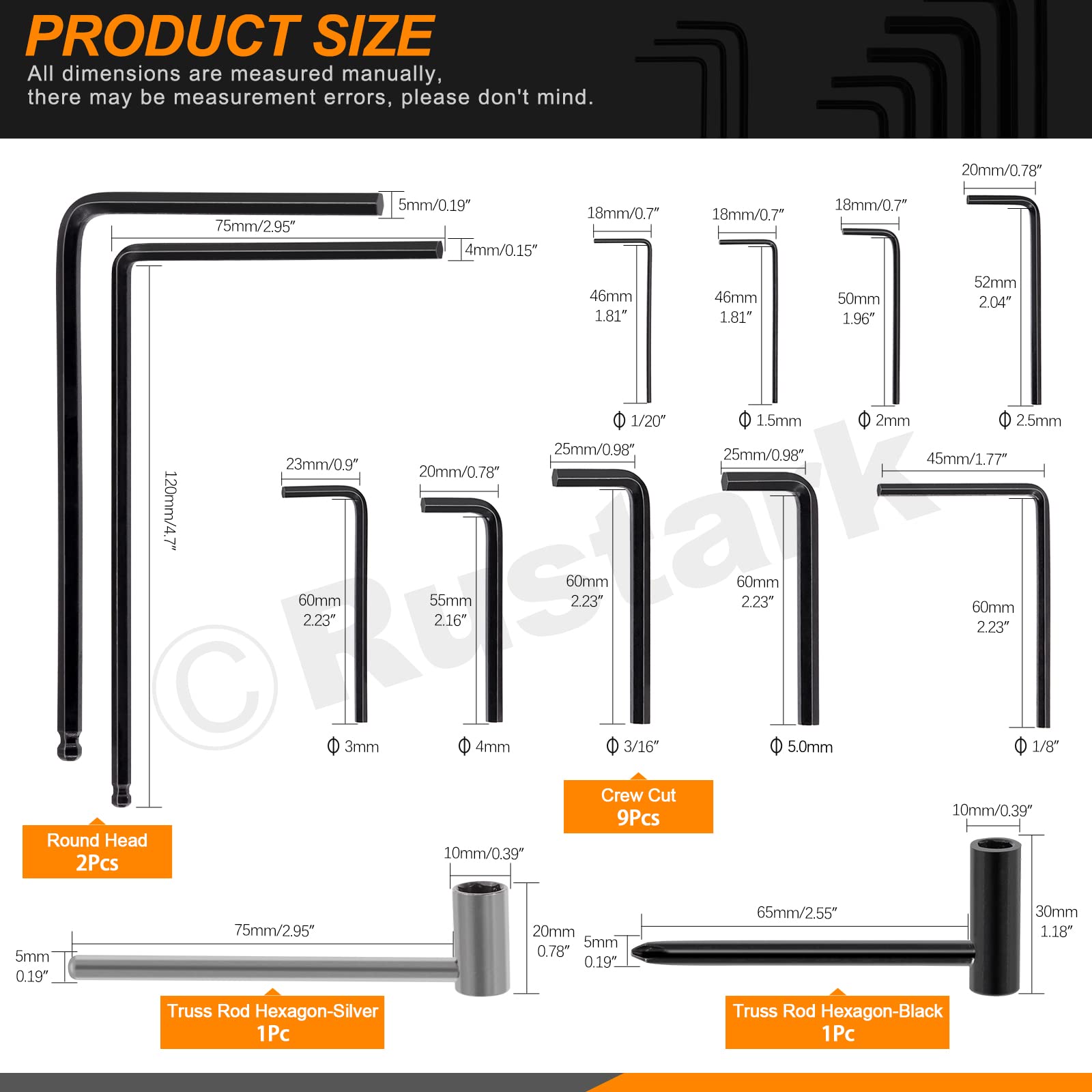 Snapklik.com : 13Pcs Guitar Allen Wrench Truss Rod Wrench Set, 4mm ...