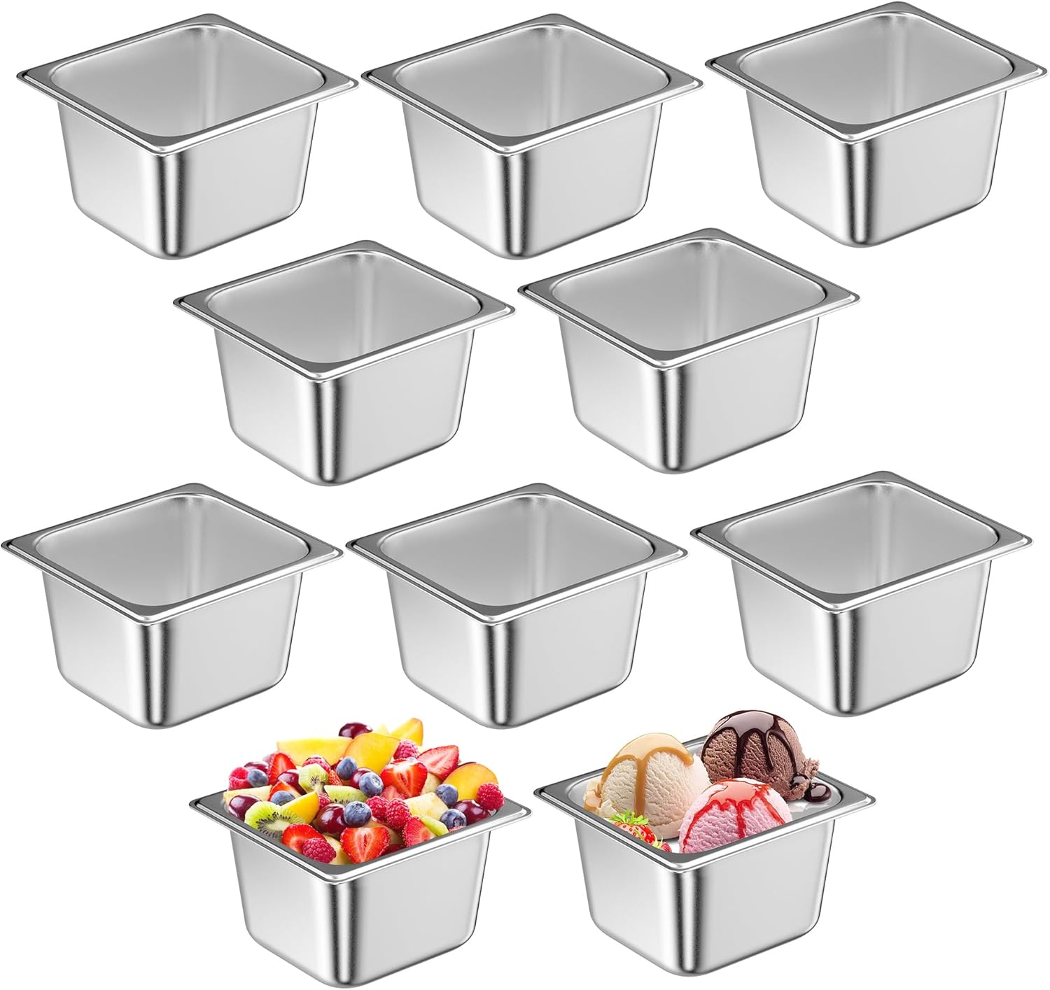 Amazon.com: 10 Pack 1/6 Size 4 Inch Deep Stainless Steel Hotel Pan, Anti-Jam Stackable Steam ...