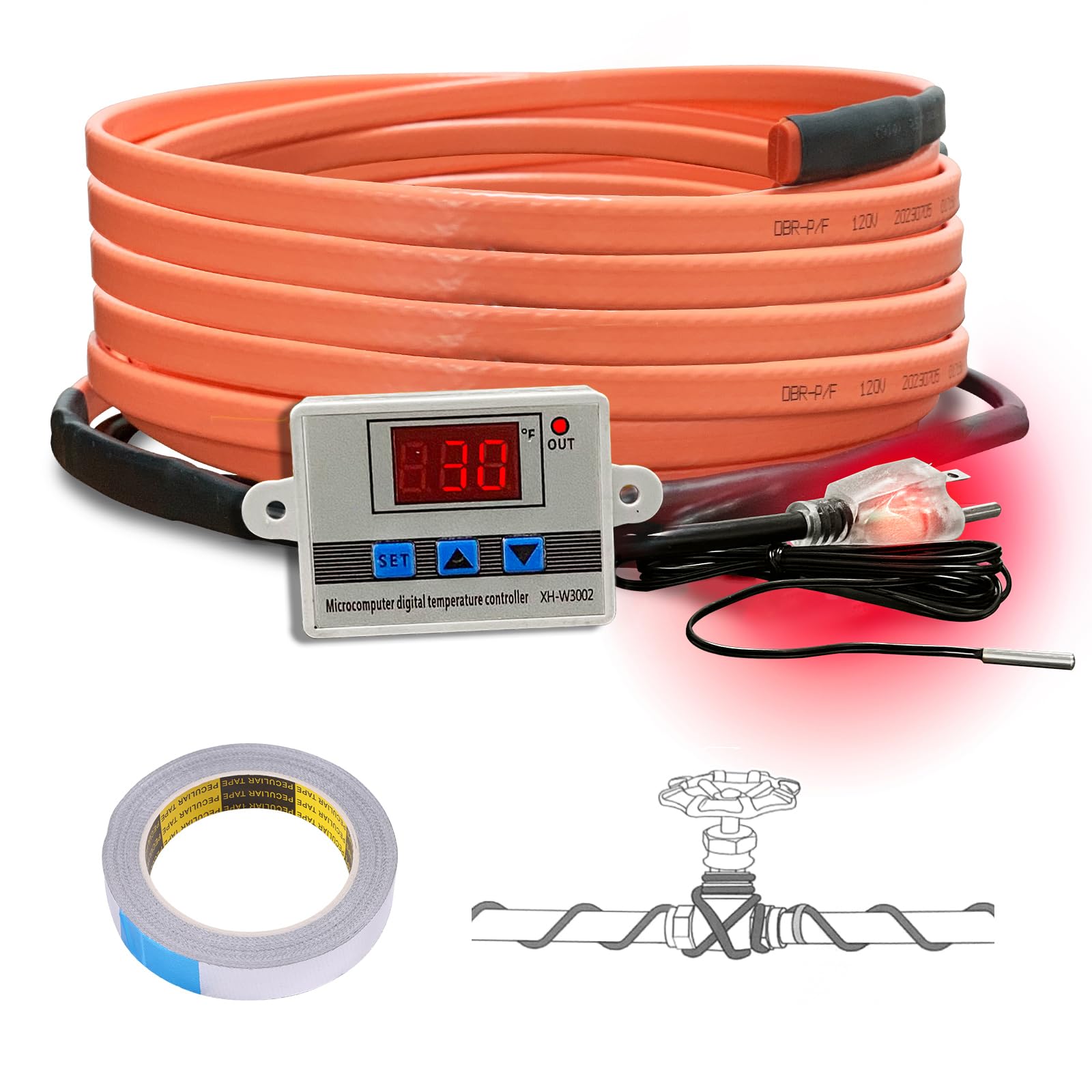 Cupohus Heat Tape for Water Pipes with Digital Display Thermostat 15FT ...
