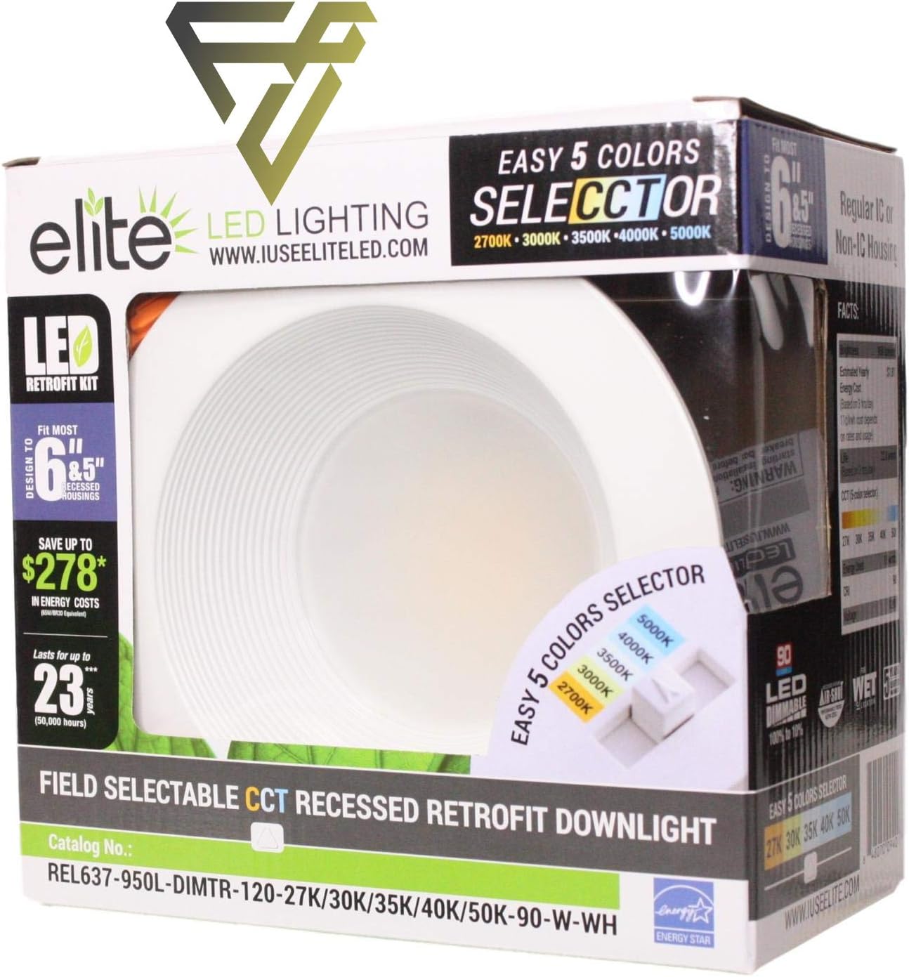 Elite REL437-CCT Series LED Retrofit Baffle Trim, Color SeleCCTor 2700K ...
