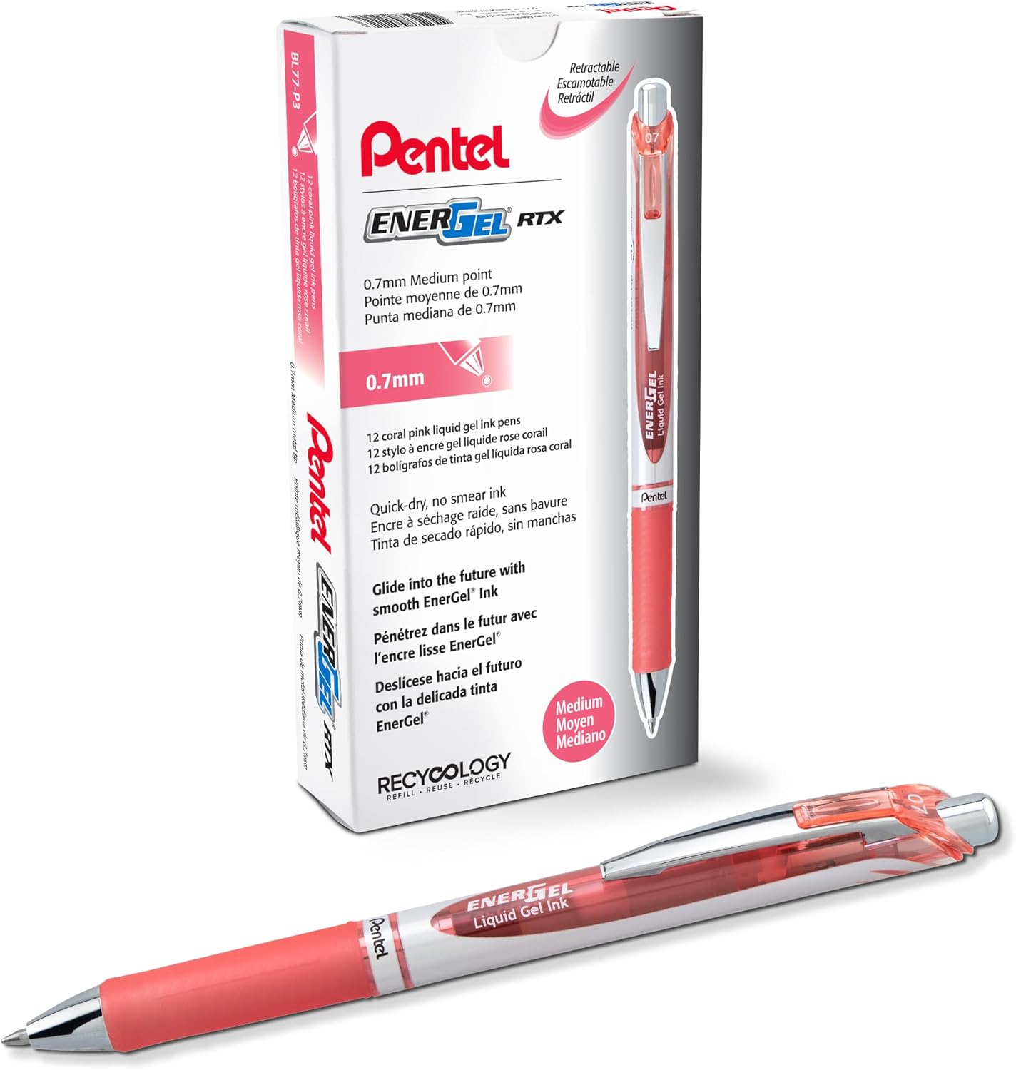 Pentel EnerGel Retractable Liquid Gel Rollerball Pen, 0.7mm Medium ...
