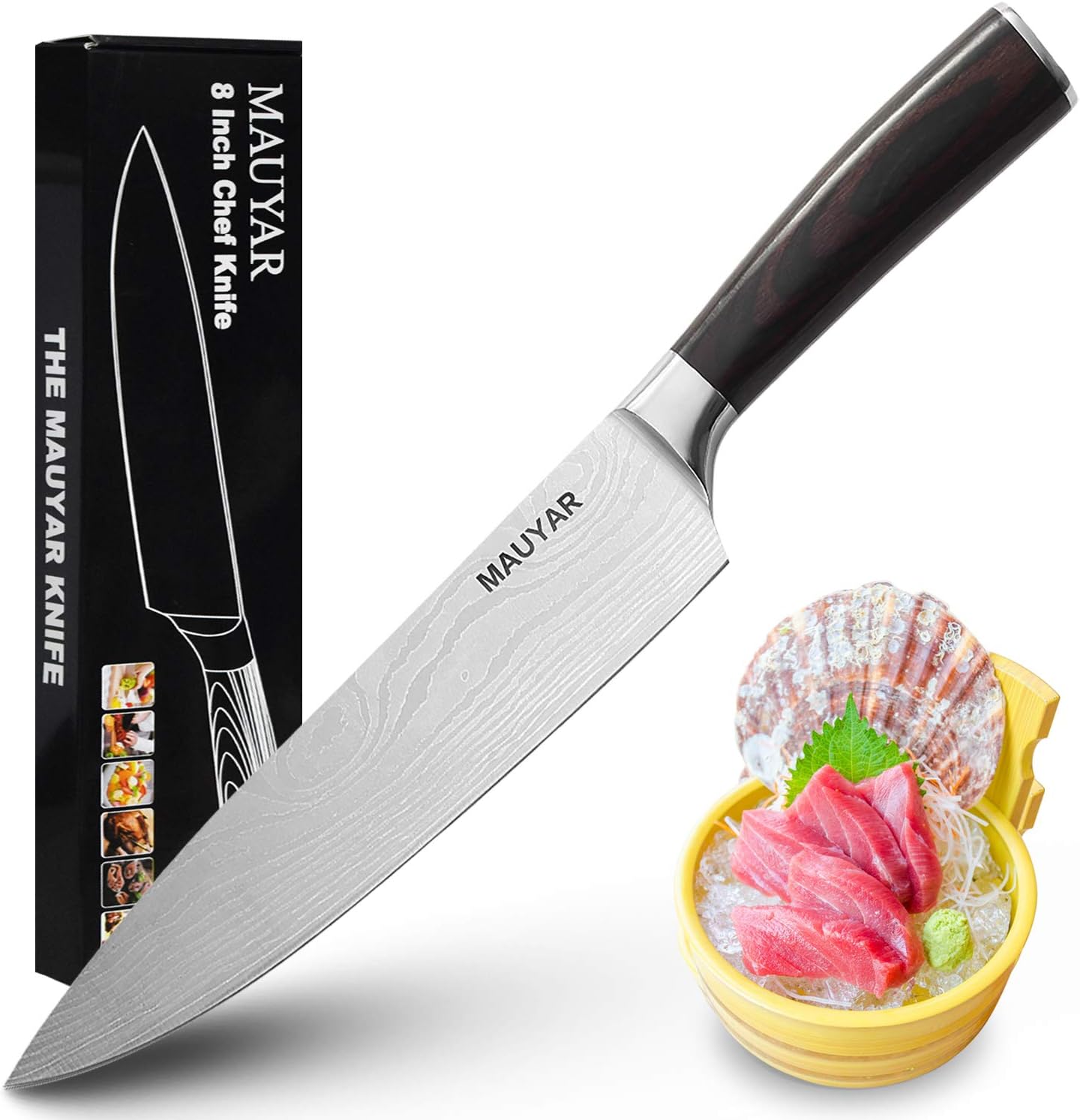 Amazon.com: Sharp Chef Knife 8 Inch with Wood Handle for Cooking ...