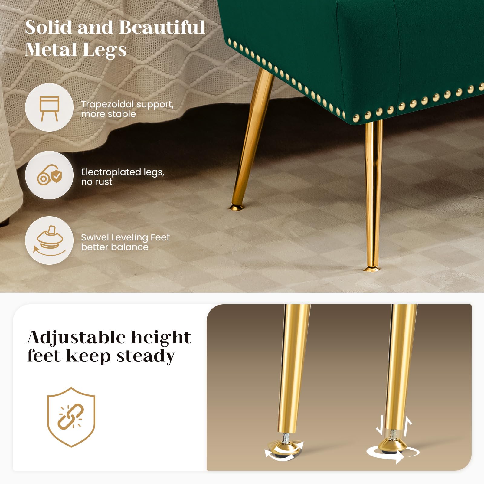 ROWHY 45" Velvet Ottoman Bench, End of Bed Bench with Gold Base ...