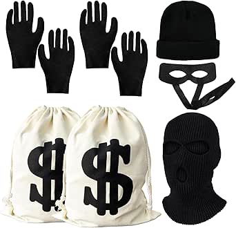 Amazon.com: 7 Pieces Robber Costume Set,Include Bandit Eye Mask Knit ...