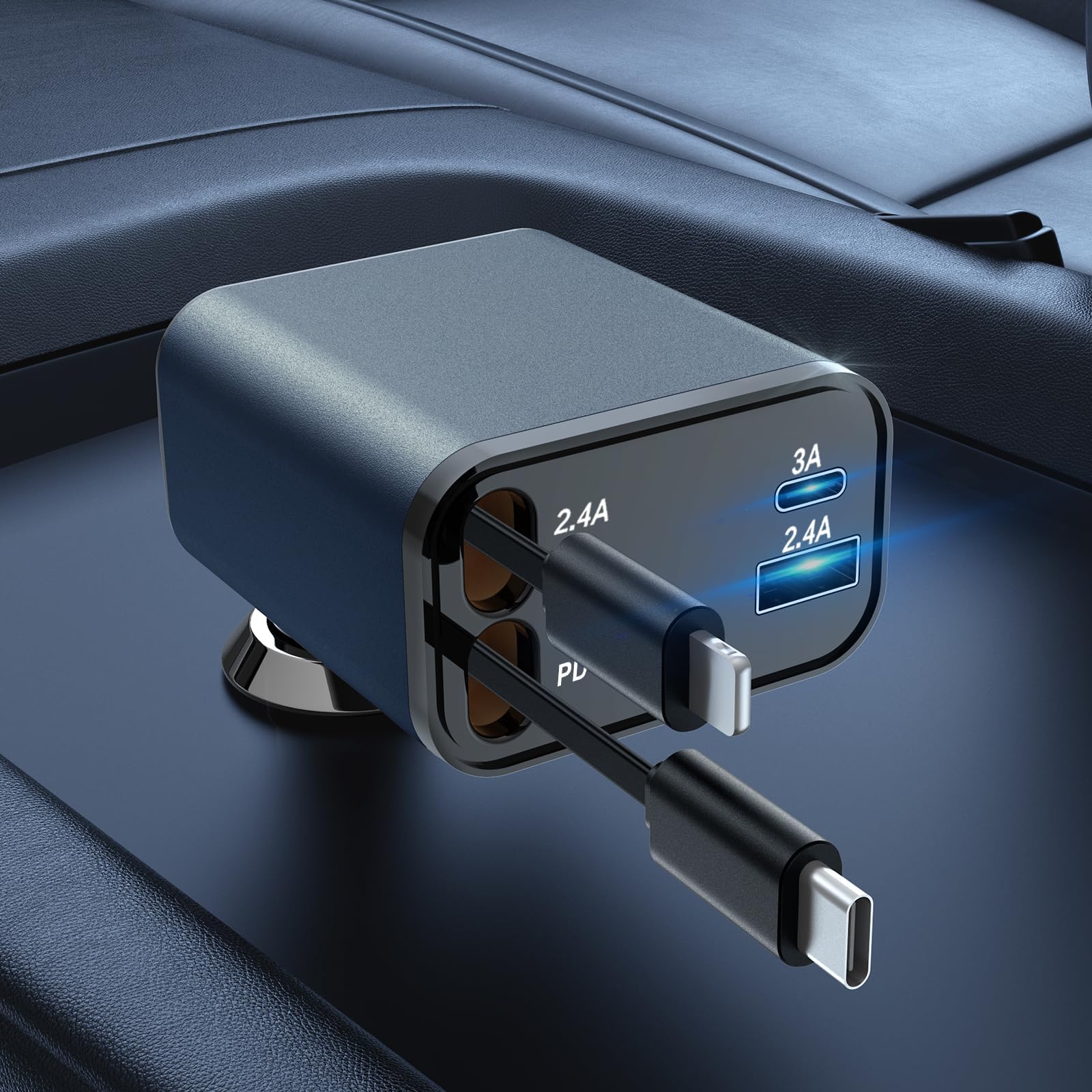 Amazon.com: Retractable Car Charger 120W - 4 in 1 Fast Charing Car ...