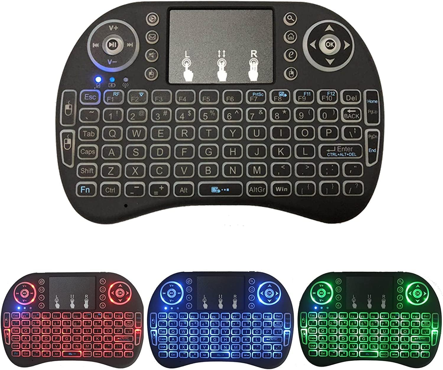 Mini Wireless Multi-Media Keyboard, 3 Color LED Backlit 2.4GHz with ...