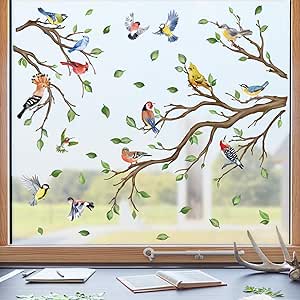 wondever Spring Summer Birds Tree Branch Window Stickers Colorful Birds ...