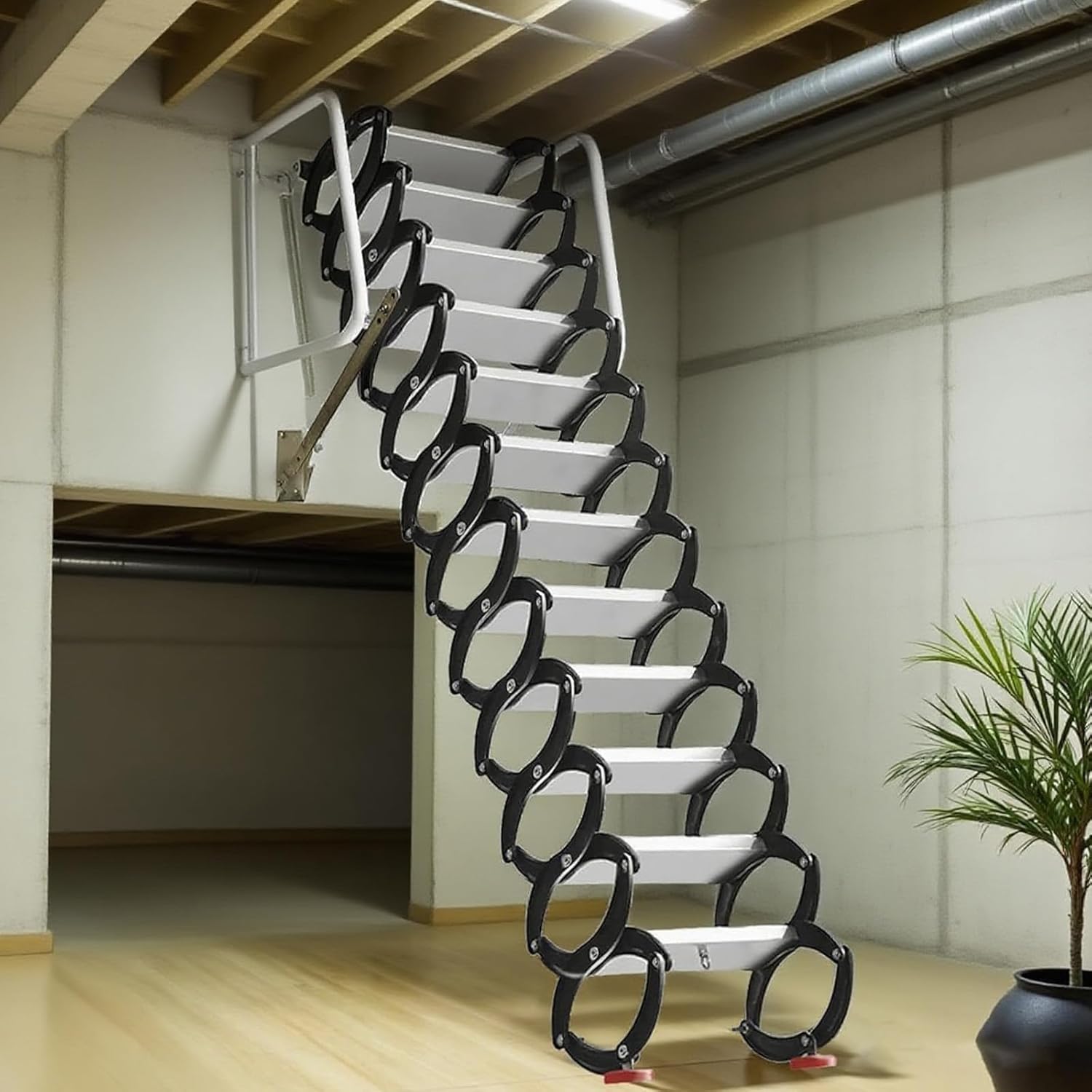 12 Steps Magnesium Attic Stairs with Pull Down System, Telescoping ...