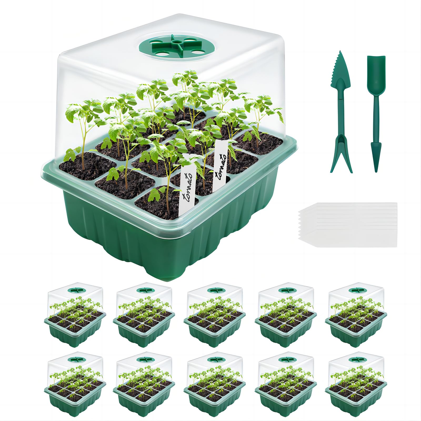 MQUPIN Seed Trays Starter Kit, 10 Pack 120 Cells Seed propagators with ...