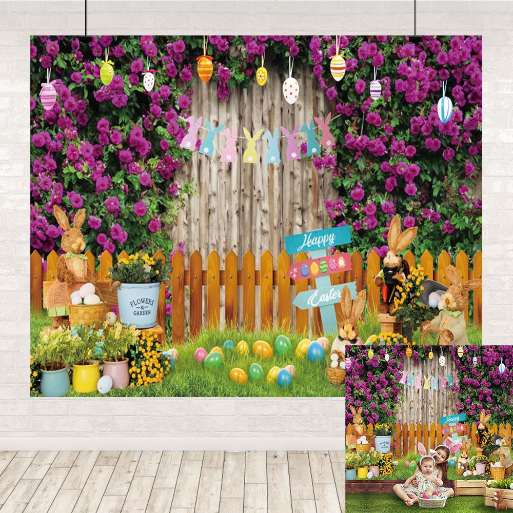Amazon.com : Happy Easter Backdrop 10x8ft Spring Rustic Wood Flowers ...