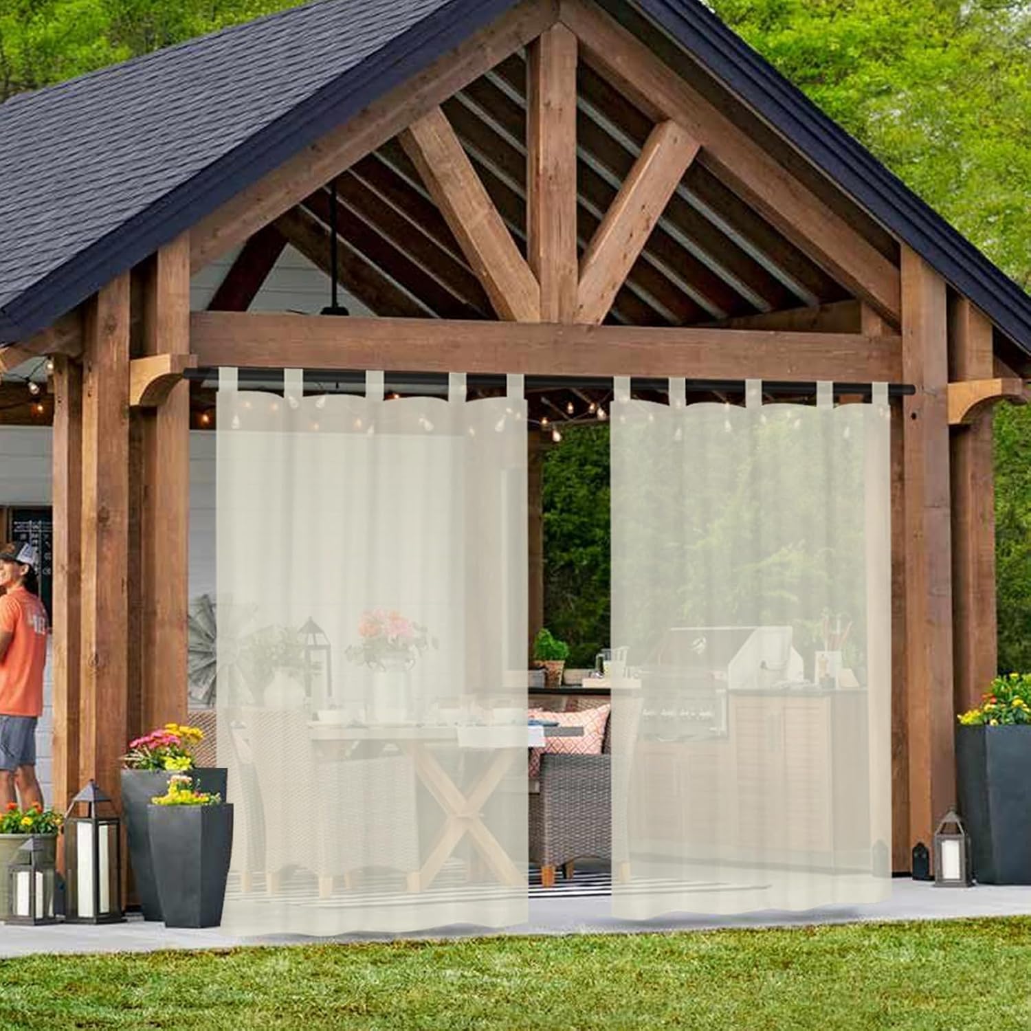 Amazon.com: 2 Panels Outdoor Sheers Curtains Water Repellent Patio ...