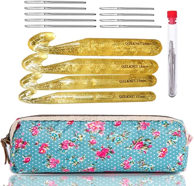 Amazon.com: Huge Crochet Hook Set and 9 Pieces Large-Eye Blunt Needles ...