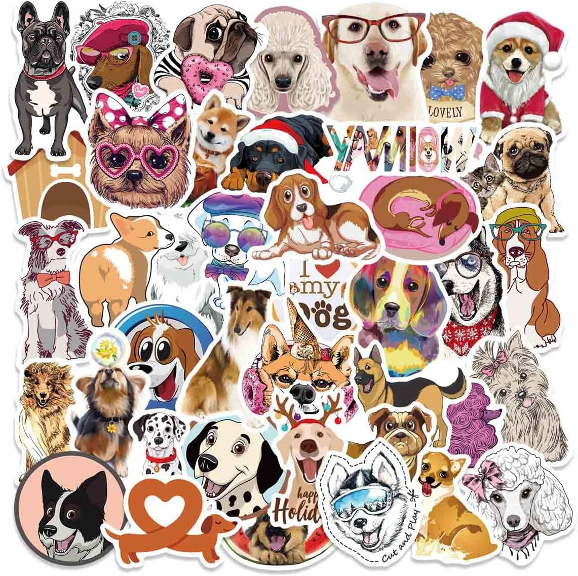 Amazon.com: 100 PCS Cute Anime Dog and Cat Stickers Pack, Colorful ...