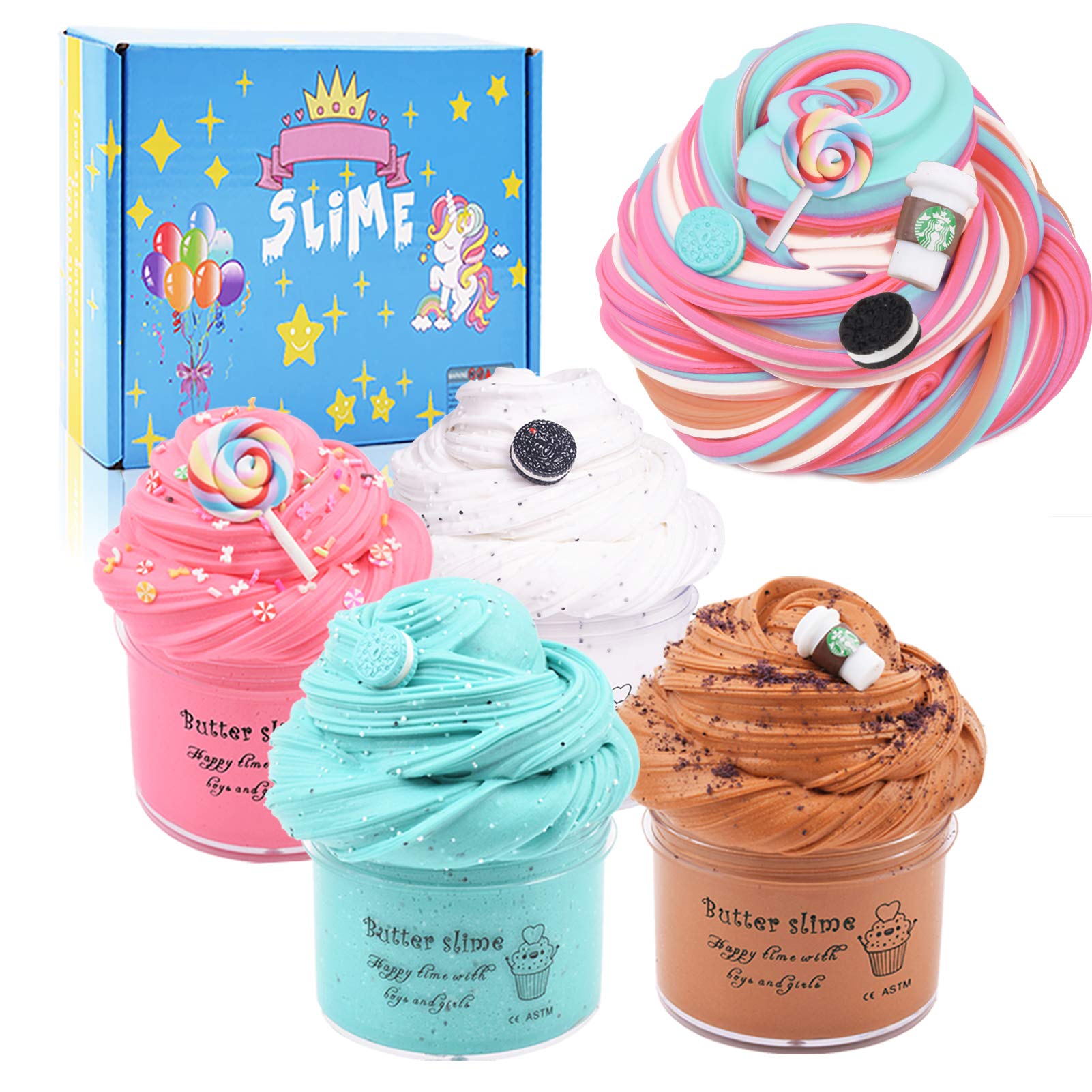 Buy 4 Pack Butter Slime Kit, Pink Candy Slime, Oreo Slime, Coffee Latte ...