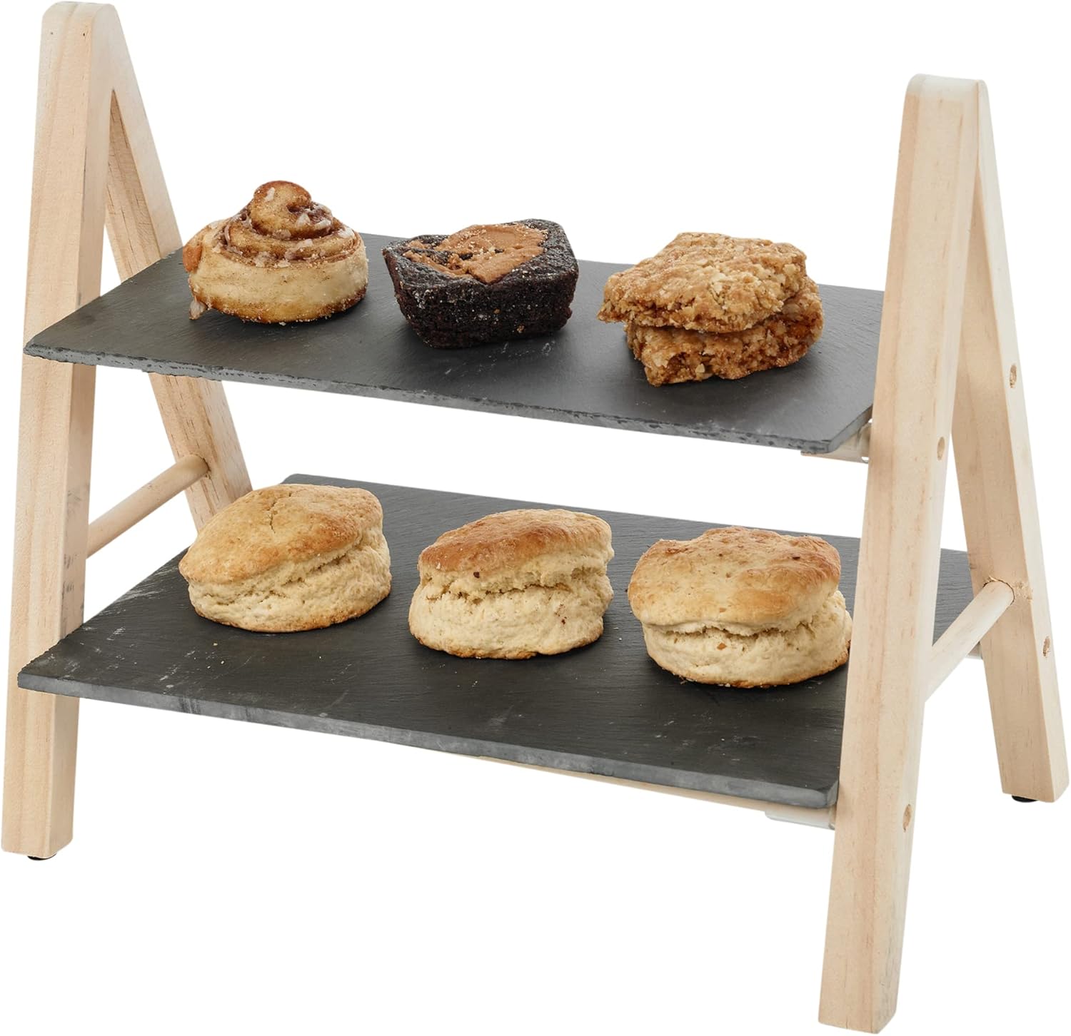 2-Tier Level Slate and Wood Cheese Canapes Desserts Cupcakes Display ...