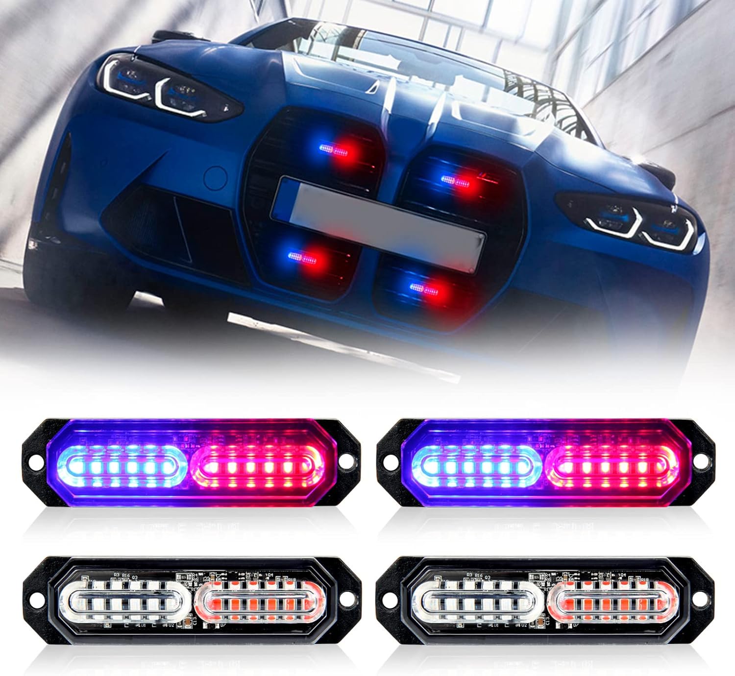 JMEST LEAD red Blue led Strobe Lights, 12 LEDs-4PCS-RB : Amazon.co.uk ...