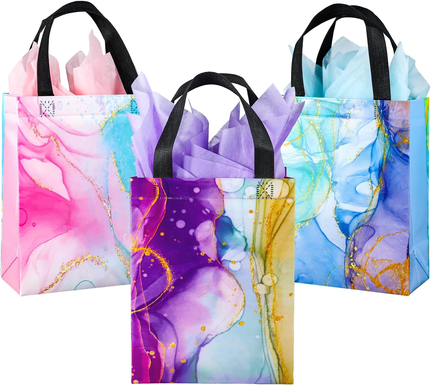 JOYELL 18Pcs Reusable Medium Gift Bags with Handles, Colorful Marble ...