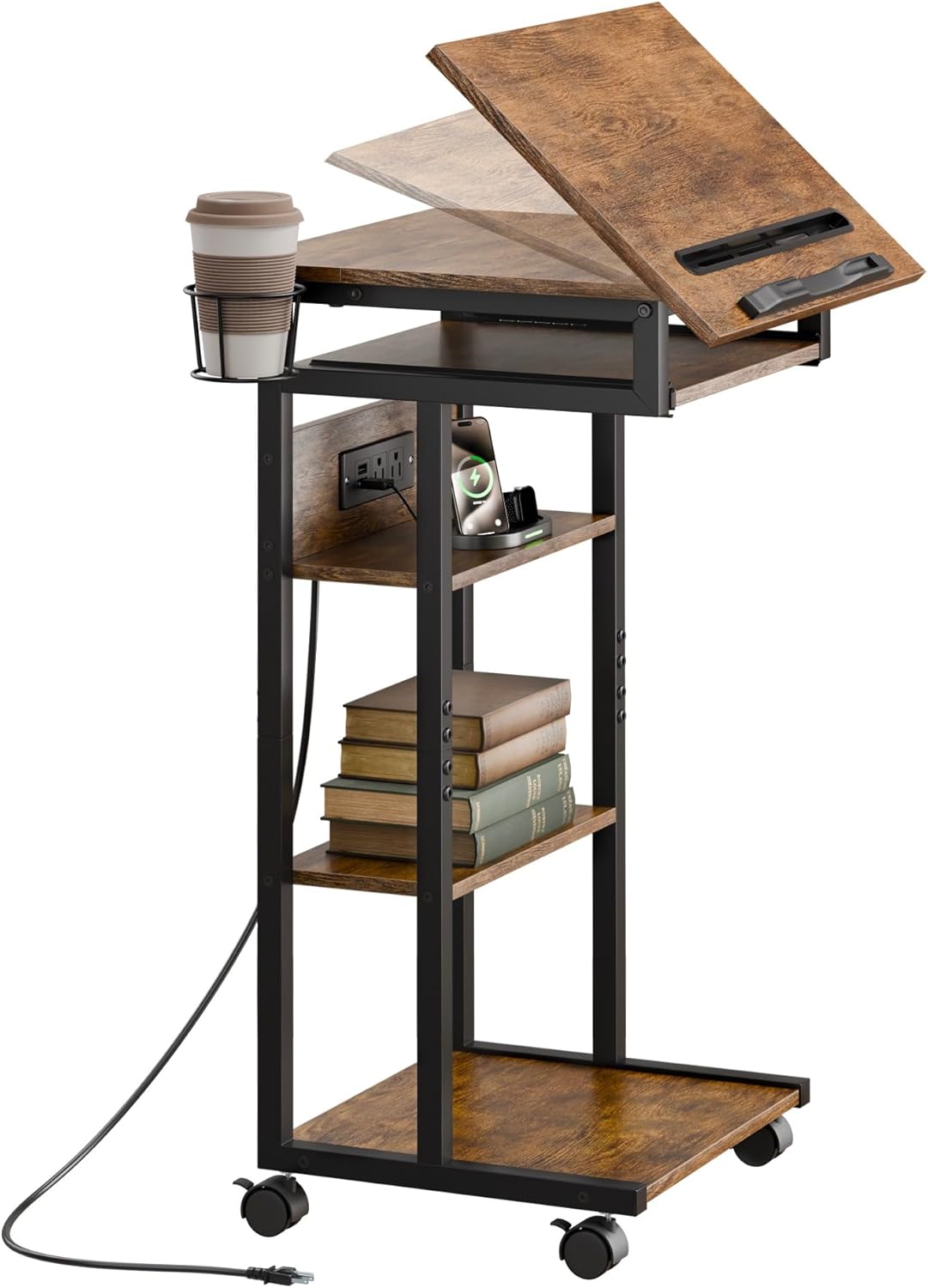 Amazon.com: ZIFTY Couch Table with Charging Station and Storage Shelves ...